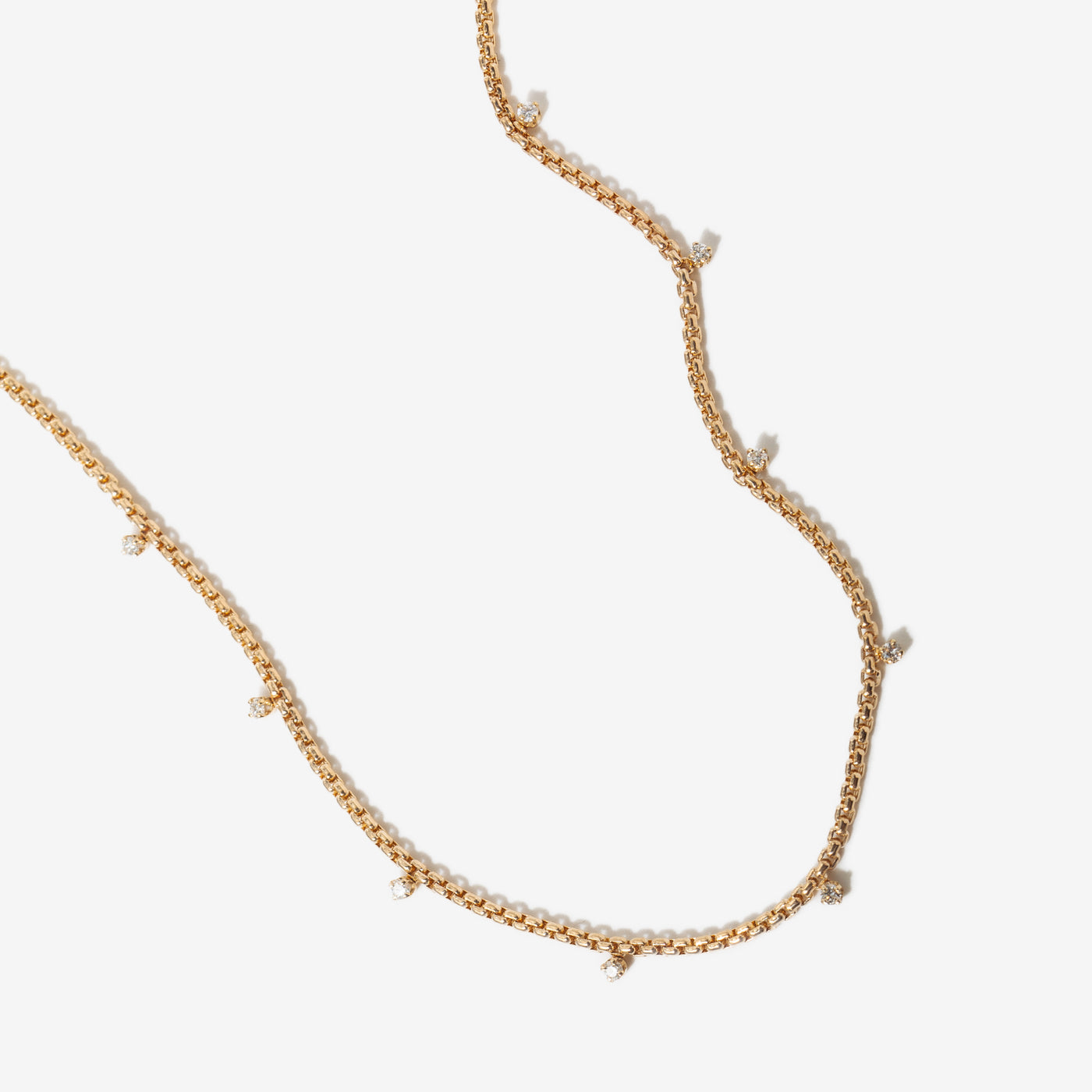 Nine Prong Diamond Small Box Chain Necklace – No.3