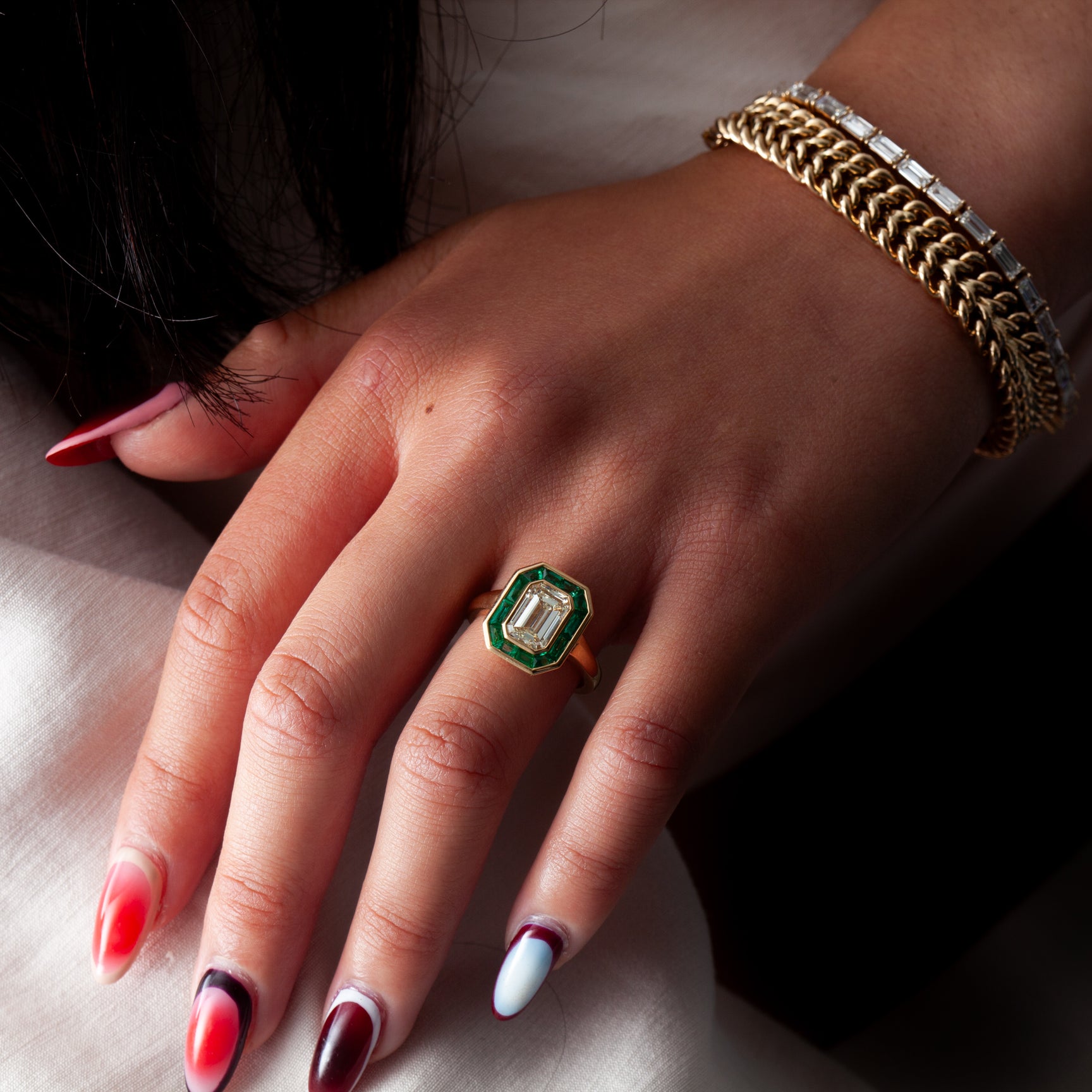 2.11 ct Calibre-cut Emerald Halo Maria Ring – No.3